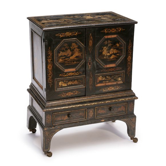Bonhams : A Dutch Baroque style japanned cabinet on stand