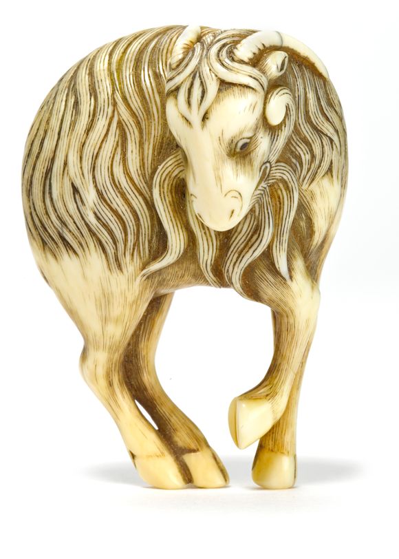 Bonhams : An ivory netsuke of a goat Kyoto, Edo period (19th century ...