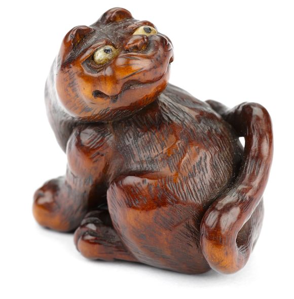 Bonhams : A wood netsuke of a tiger By Kazuyuki, late Edo/early Meiji ...
