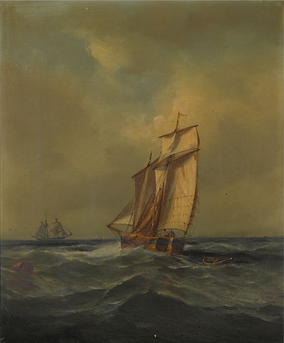Bonhams : Gideon Jacques Denny (American, 1830-1886) Sailboat on choppy ...