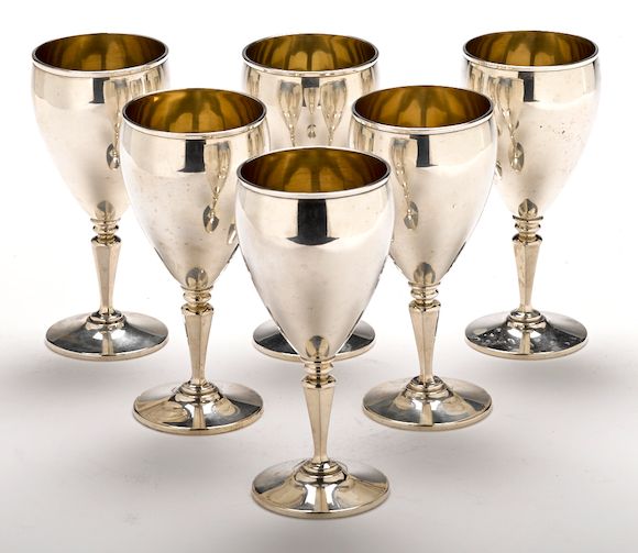 Bonhams : A set of six American sterling silver wine goblets by R ...
