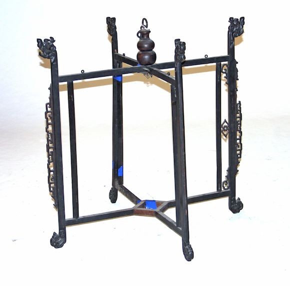 Bonhams : A large Chinese square-sectioned pieced wood lantern frame