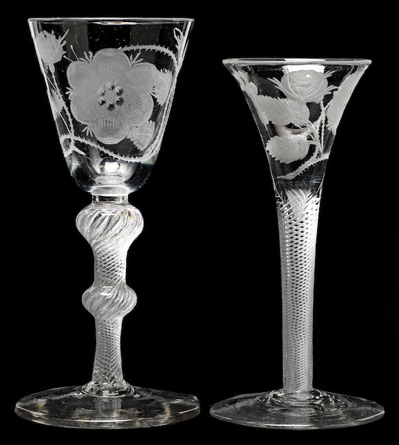Bonhams Two Jacobite Airtwist Wine Glasses Circa 1750