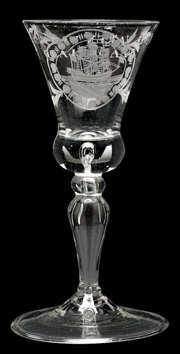 Bonhams : A Dutch engraved glass goblet circa 1745