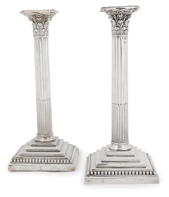 Bonhams : A pair of Victorian sterling silver weighted columnar ...