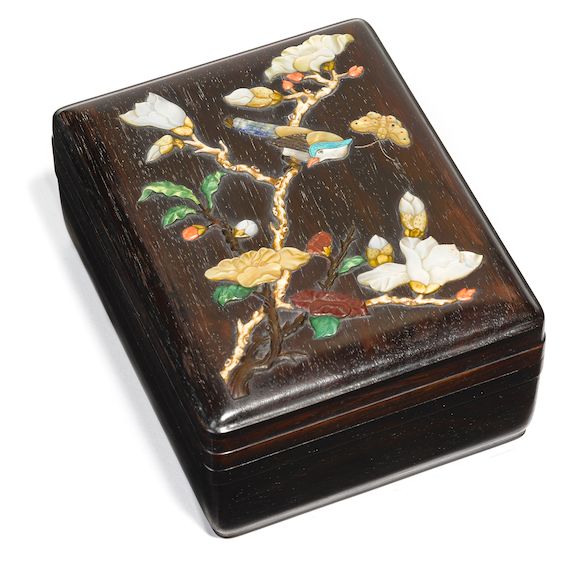 Bonhams : An inlaid hongmu box and cover