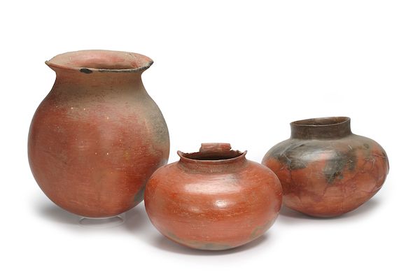 Bonhams : Three large ancient Southwest redware jars