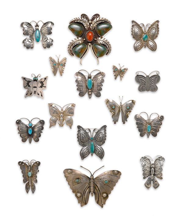 Bonhams : A grouping of Navajo, Pueblo and Mexican butterfly pins