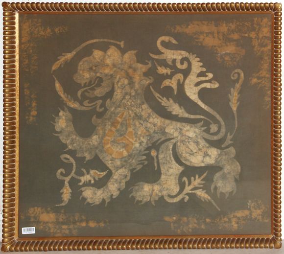 Bonhams : An Asian style batik panel depicting a lion