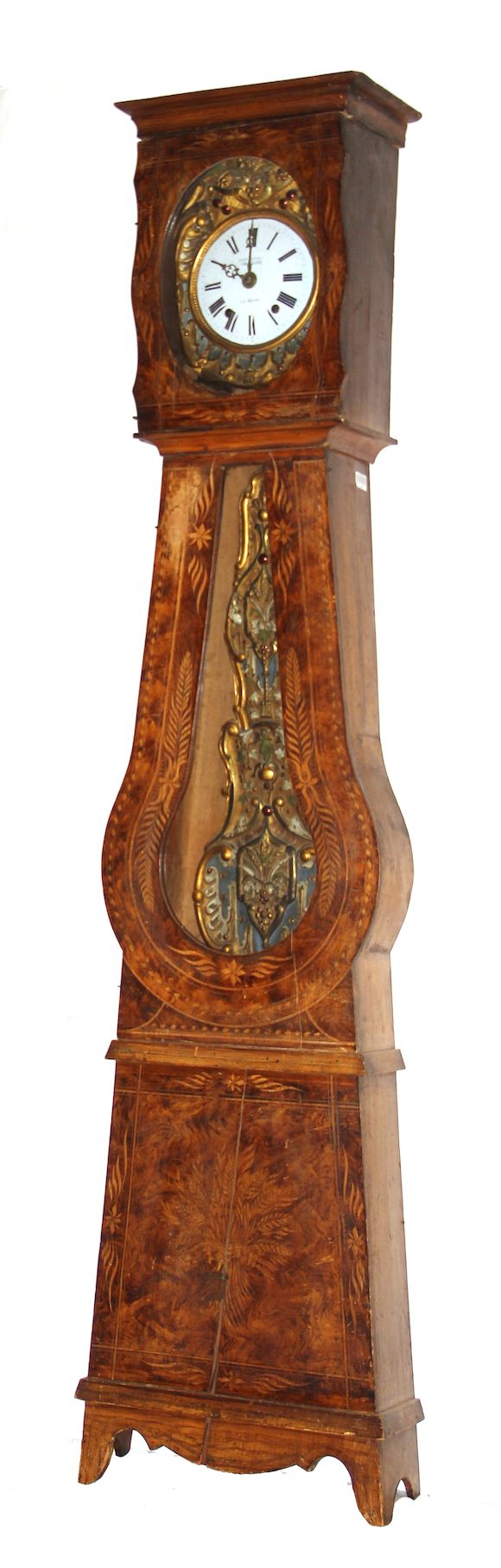 Bonhams : A French Provincial inlaid walnut tall case clock late 18th ...