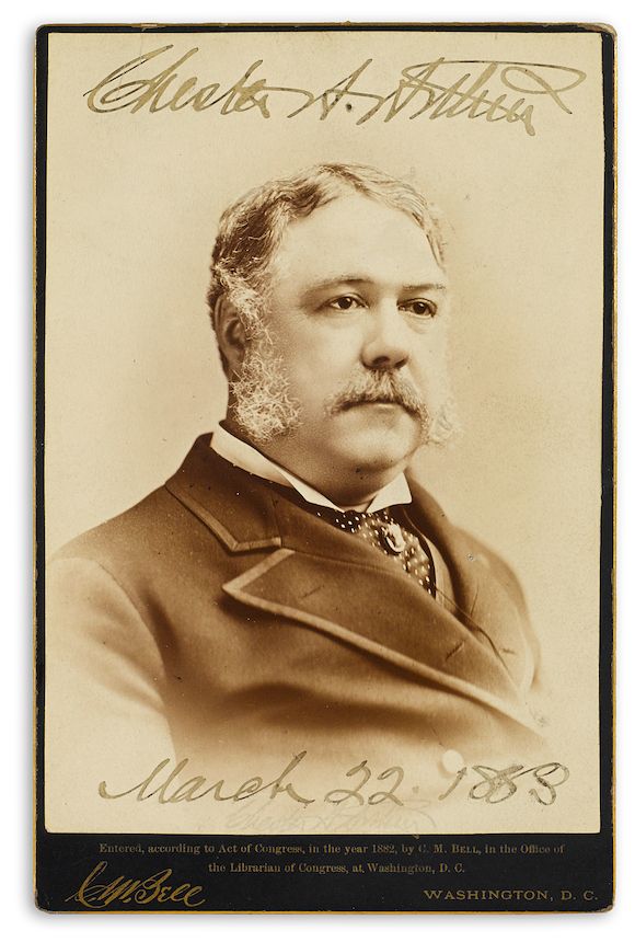 Bonhams : ARTHUR, CHESTER ALAN. 1829-1886. Photograph Signed ("Chester ...