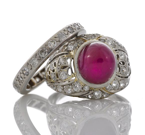 Bonhams : A ruby and diamond ring together with a diamond eternity band