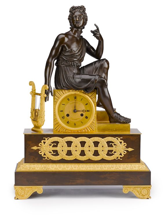 Bonhams : An Empire gilt and patinated bronze figural mantel clockthe ...