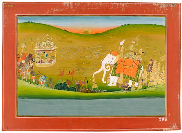 Bonhams : The battle between Bali and Indra Jaipur, Late 18th century