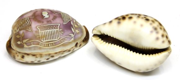 Bonhams : Two Victorian carved cowry shells of American interest late ...