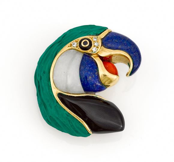 Bonhams : A hardstone, polymer clay and diamond toucan brooch with ...