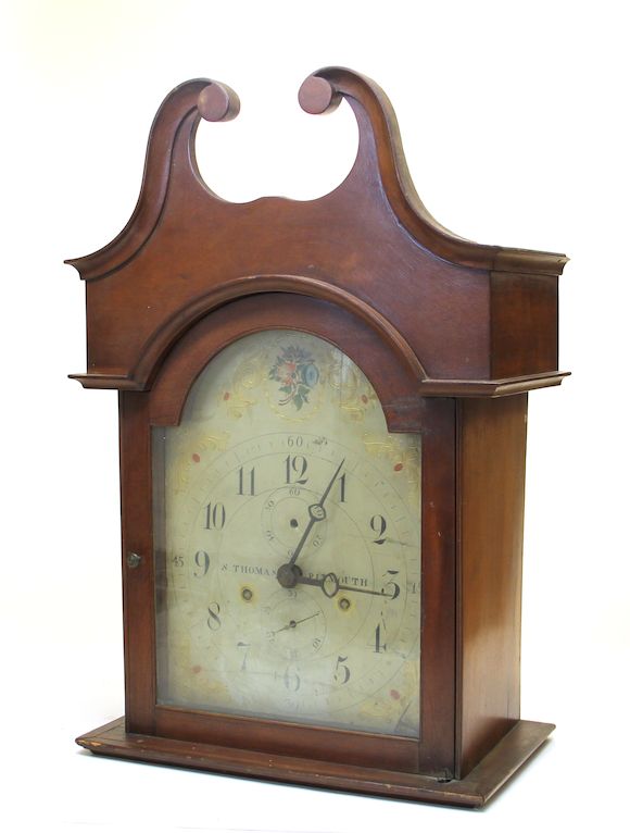Bonhams : An American cherry wood tall case clock bonnet with dial and ...