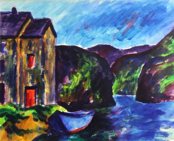 Bonhams : Dan Lutz (American, 1906-1978) Boat along the shore 15 1/4 x ...