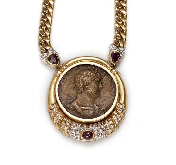 Bonhams : An ancient coin, ruby and diamond necklace