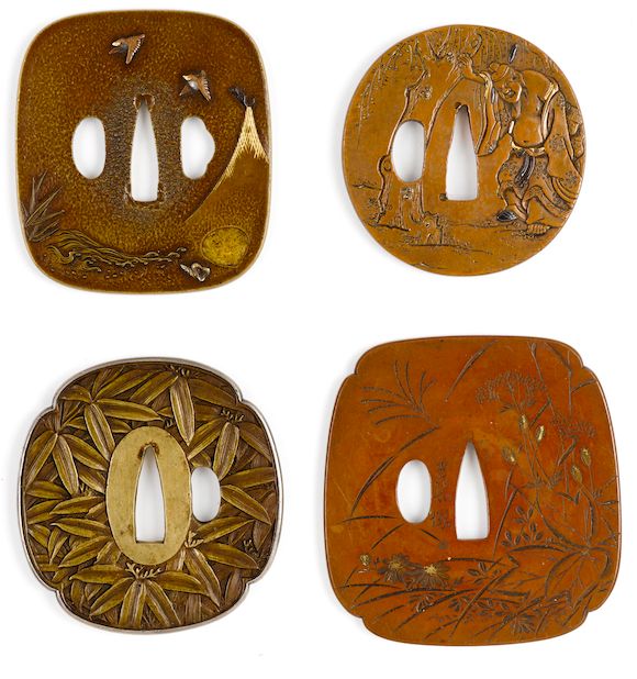 Bonhams : Two copper tsuba and two shinchu tsuba Edo period (18th century)