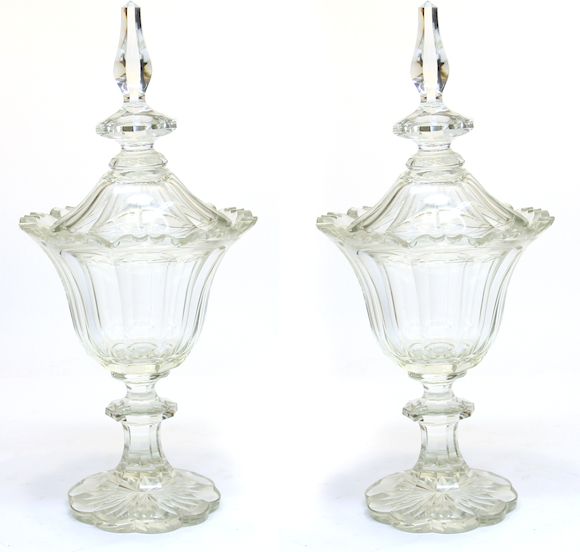 Bonhams : A pair of Dutch cut glass covered compotes mid 19th century