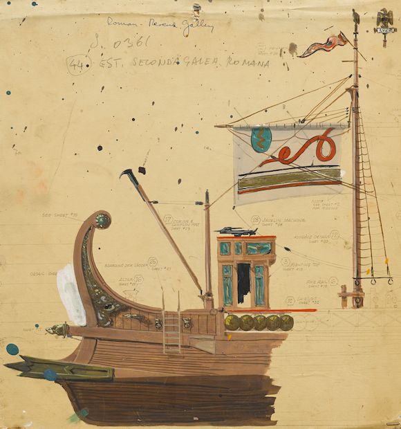 Bonhams : A production design for a Roman galley from Ben-Hur