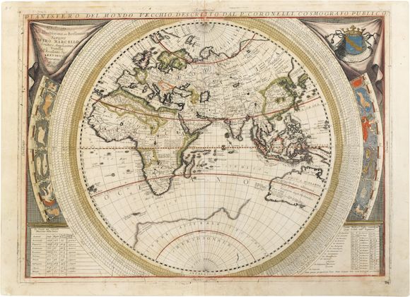 Bonhams : CORONELLI, VINCENZO MARIA. 1650-1718. Planisfero del Mondo Vecchio. WITH Planisfero ...