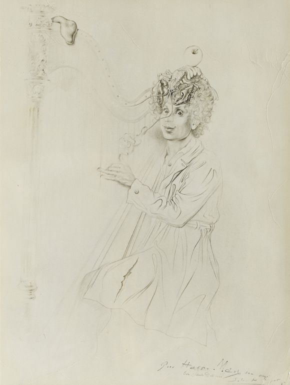 Bonhams : An inscribed reproduction portrait of Harpo Marx by Salvador Dalí
