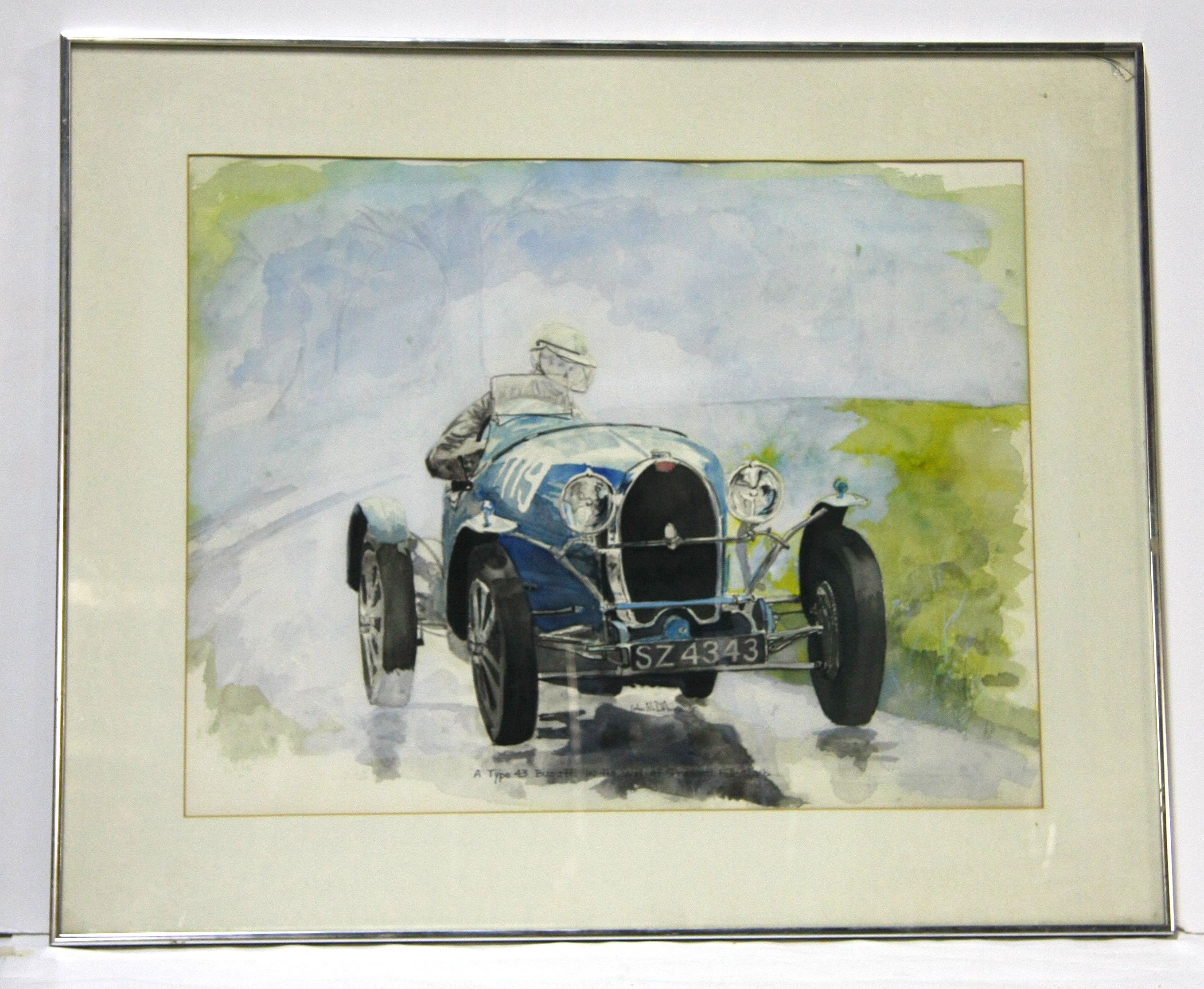 Bonhams Cars : An original watercolor of a Bugatti type 43 by Ken Dallison,