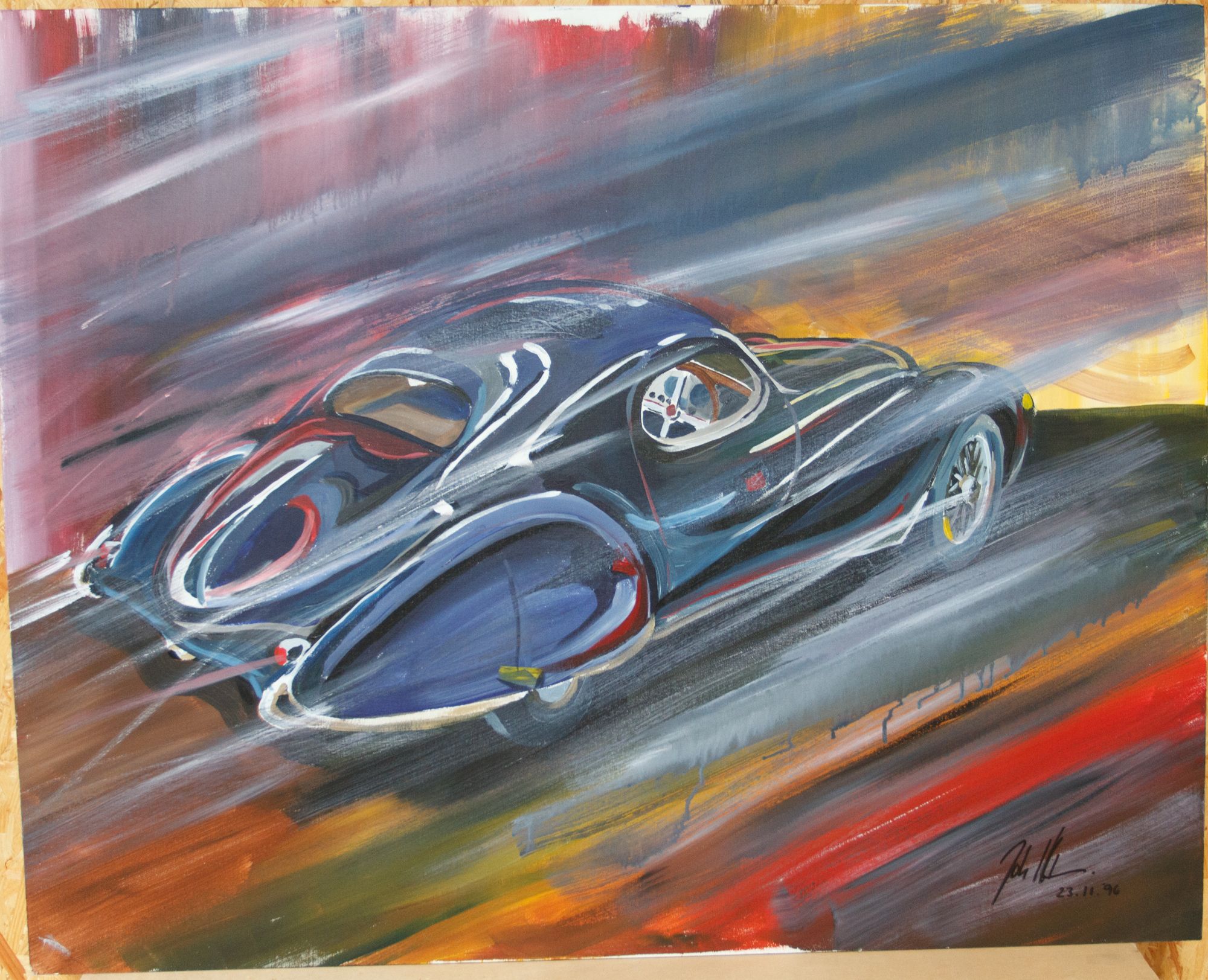 Bonhams Cars : A painting of a Talbot Lago T150 "tear drop" coupe. Oil ...