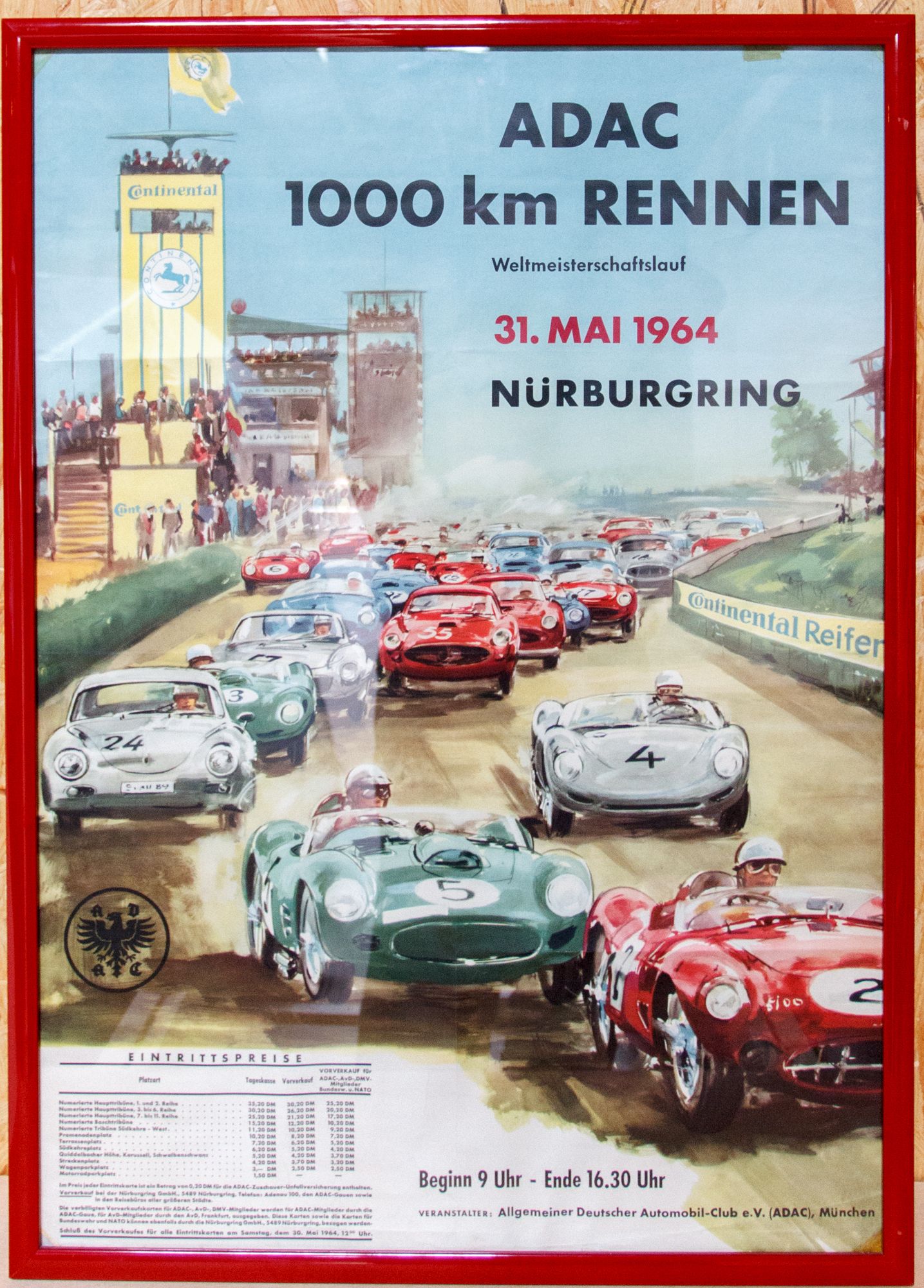 Bonhams Cars : A poster for the 1964 Nurburgring 1000km. Framed.