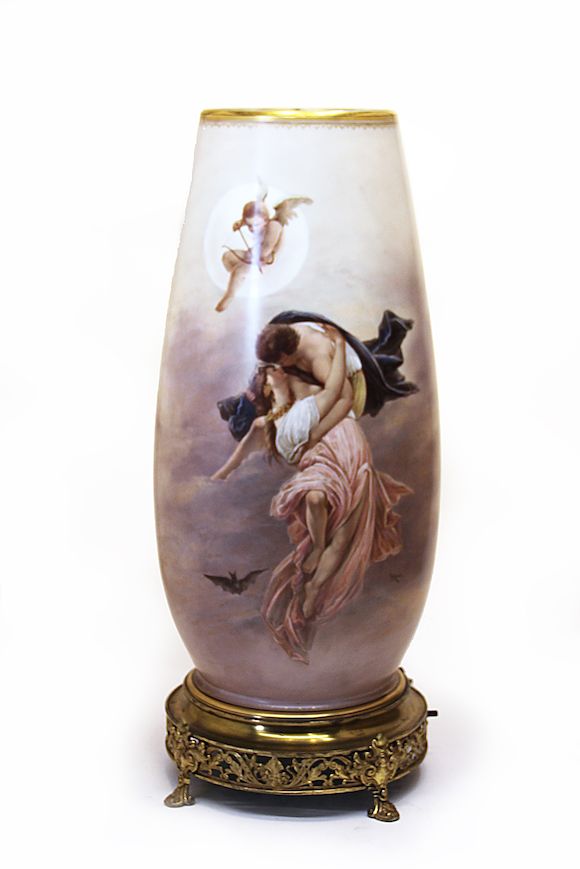 Bonhams : A large Bohemian enameled opaque glass vase, mounted as a ...
