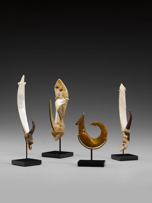 Bonhams : Group of Four Fish Hooks, including: a Gilbert Islands Lure ...