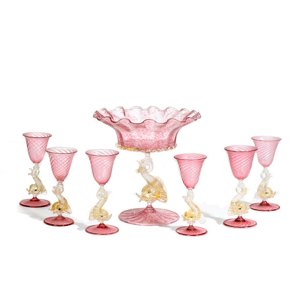 Bonhams A Suite Of Venetian Gilt Heightened Colored Glassware