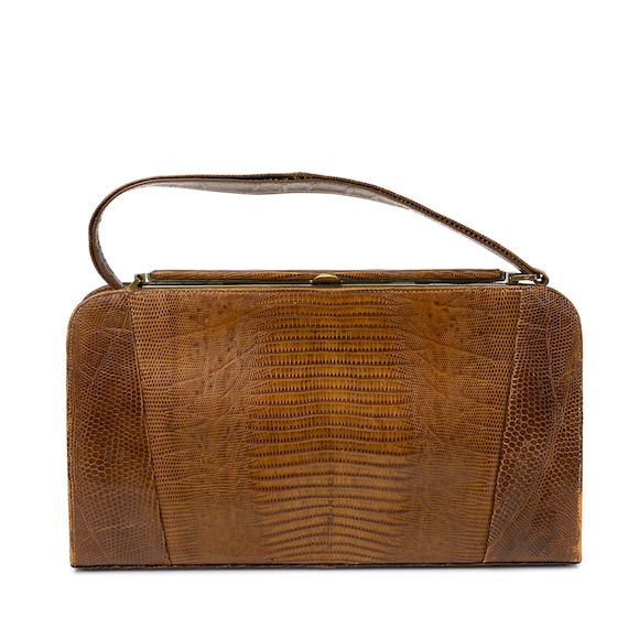 Bonhams : A tan lizard handbag