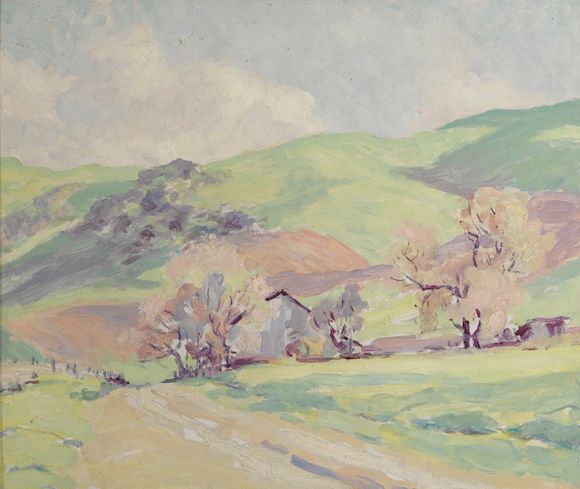 Bonhams : William Clapp (American, 1879-1954) Ranch in green hills 15 x ...
