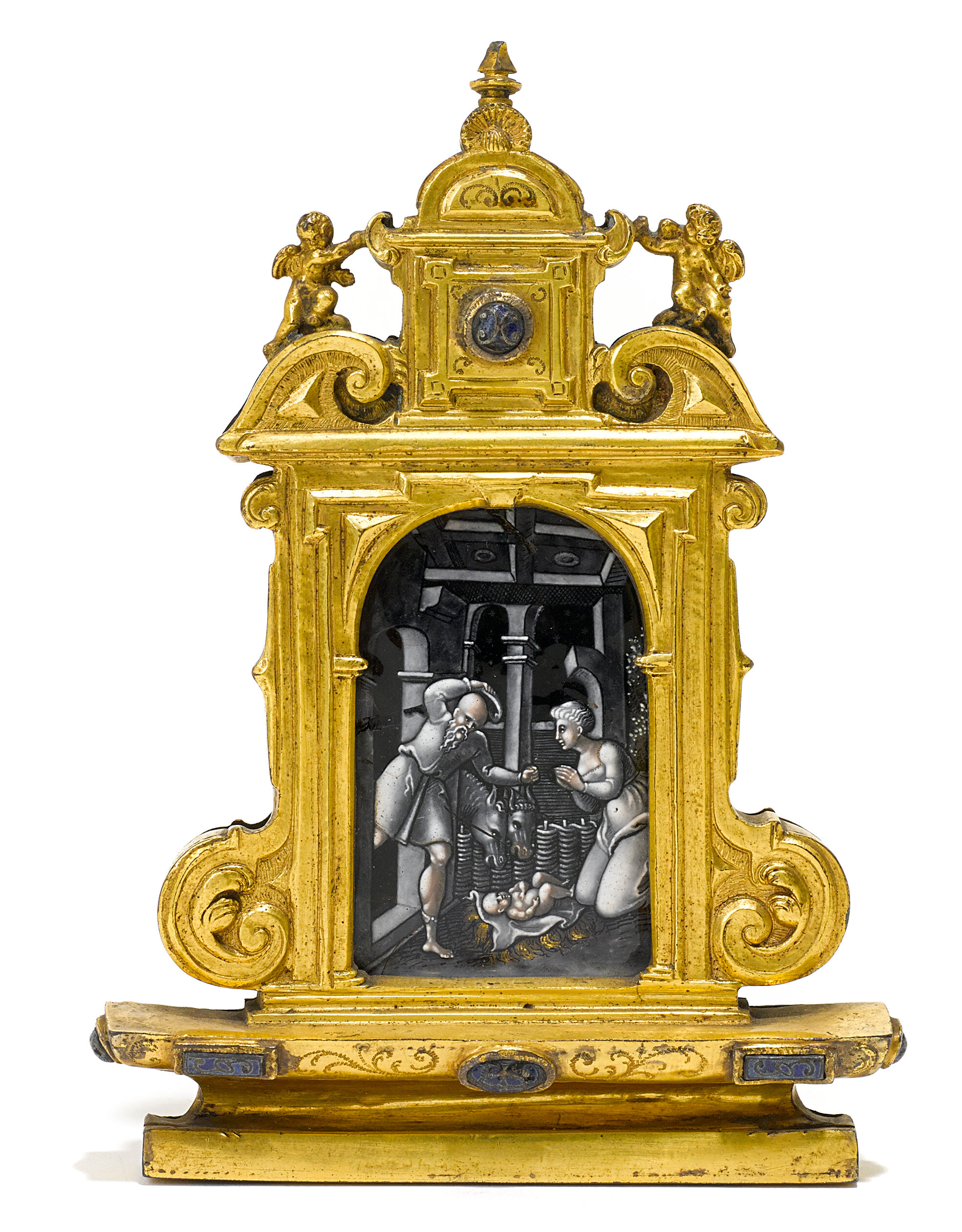 Bonhams : A French Limoges enamel, gilt bronze and copper pax probably 19th century