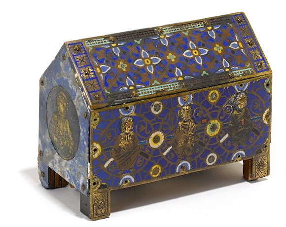 Bonhams : A French Gothic style champlevé enamel and lapis châsse ...