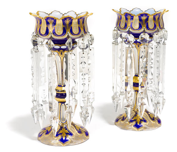 Bonhams A Pair Of Bohemian Gilt Heightened Cobalt Blue Overlaid Glass