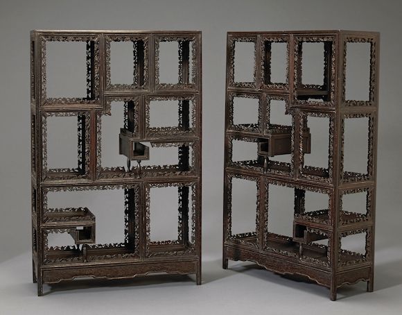 Bonhams : A pair of small zitan and mixed wood display cabinets with ...
