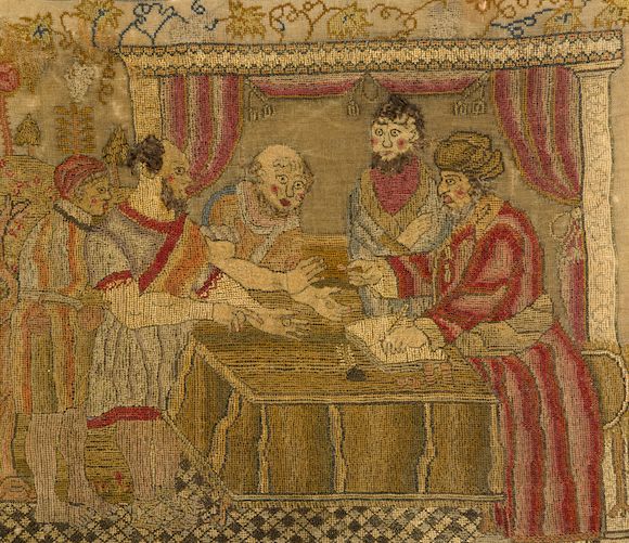 Bonhams : A fine needlework of a Jewish moneylender scene English, 16th ...