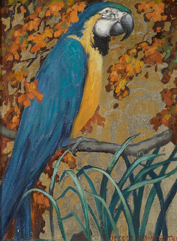 Bonhams : Jessie Arms Botke (American, 1883-1971) Blue Macaw 12 x 9in