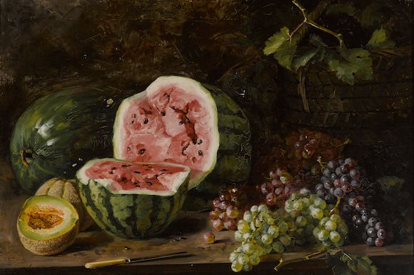 Bonhams : Edith White (American, 1855-1946) Watermelon and grapes, 1889 ...