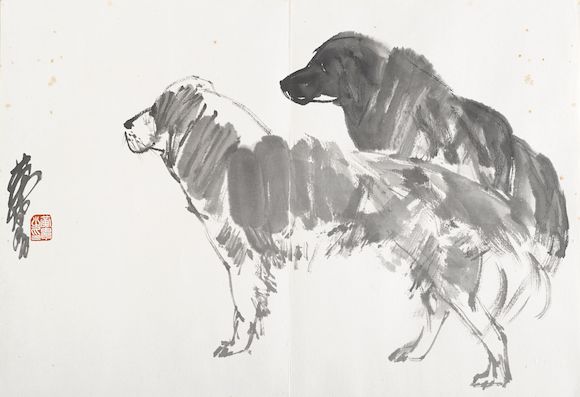 Bonhams : Huang Zhou (1925-1997) Two Dogs