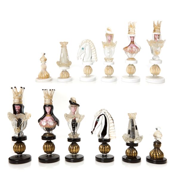 Bonhams : A Venetian glass chess set