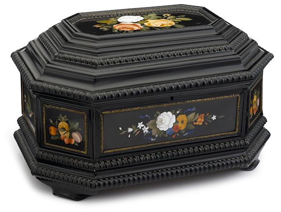 Bonhams : An Italian ebonized and pietra dura mounted table casket late ...