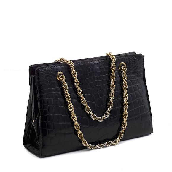 Bonhams : A black crocodile handbag