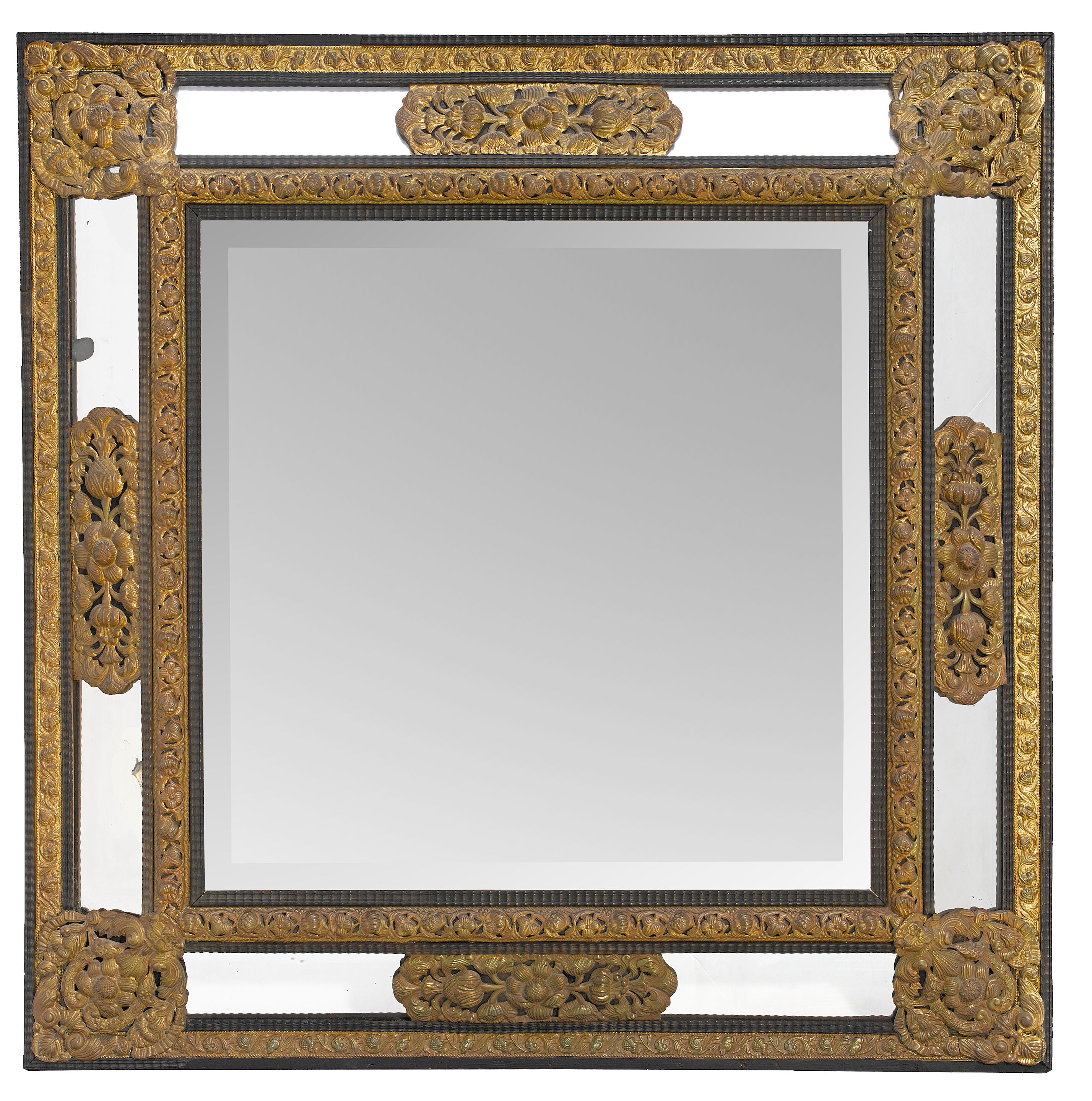 Bonhams : A Flemish Baroque style gilt metal mounted parcel ebonized mirror late 19th century