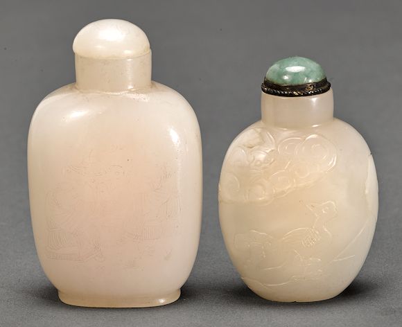 Bonhams : Two white jade snuff bottles