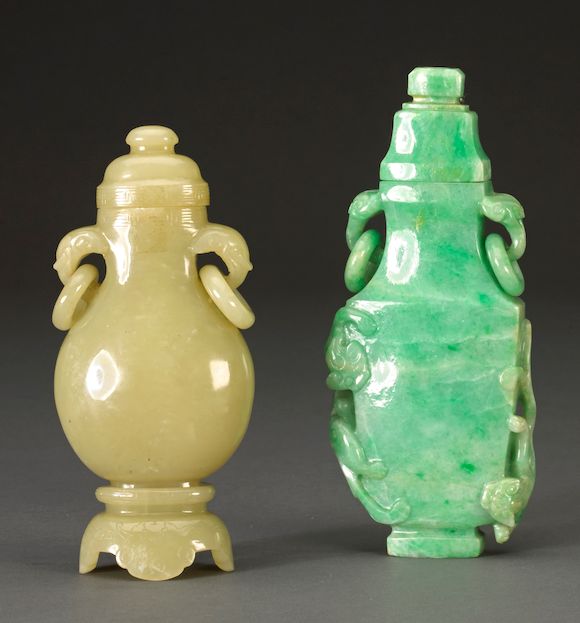 Bonhams : Two small jade lidded vases 20th century